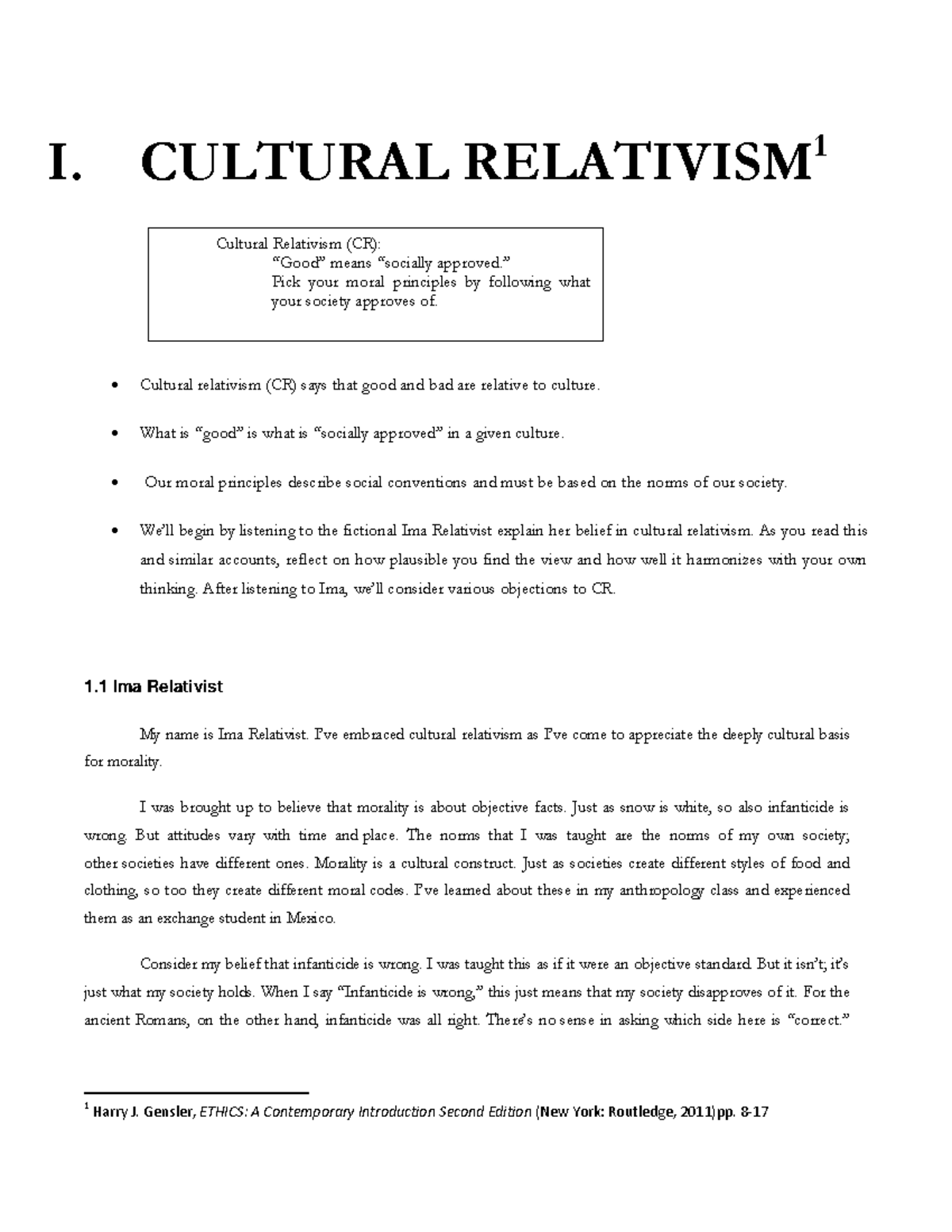Cultural Relativism - thytyii - I. CULTURAL RELATIVISM 1 Cultural ...