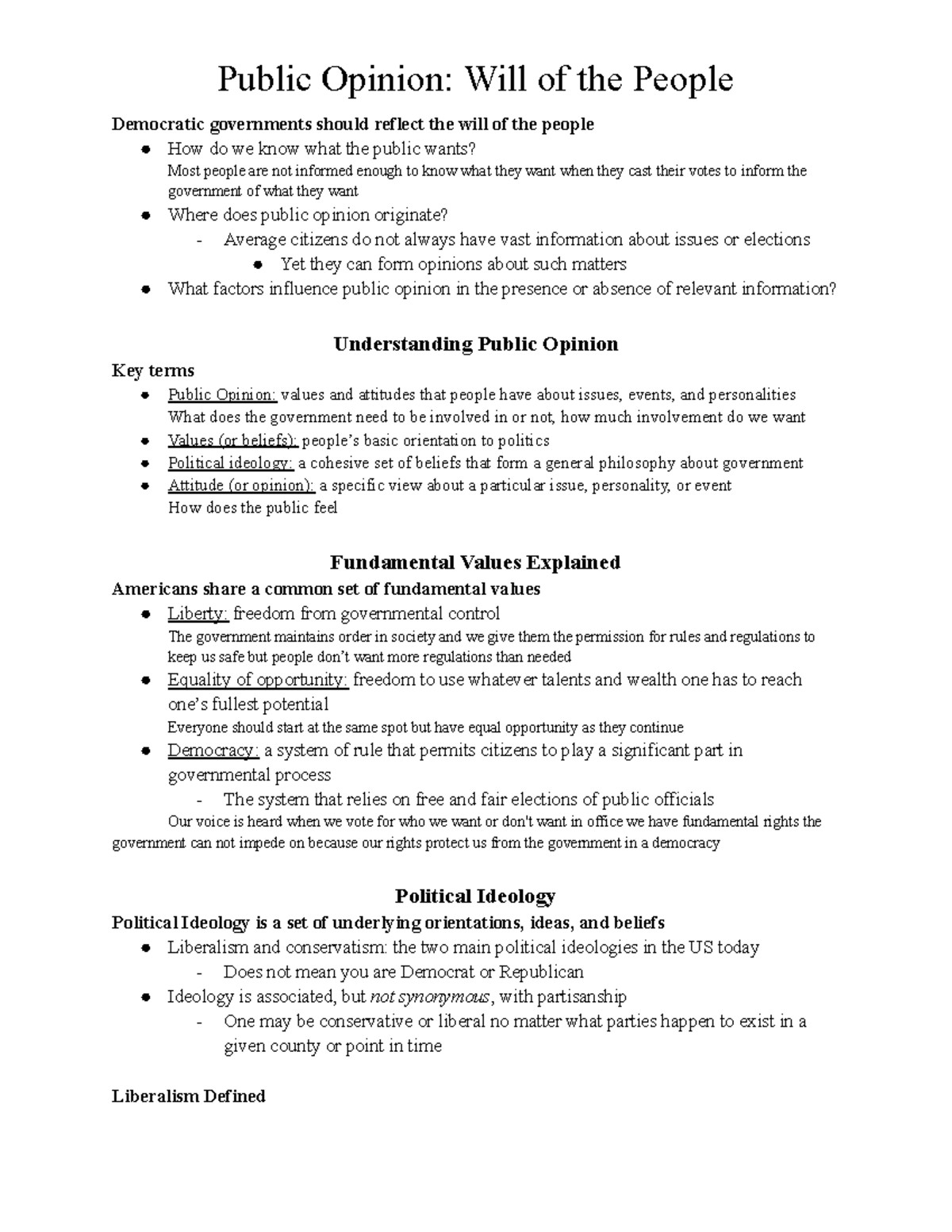 Chapter 6 Lecture Notes - Public Opinion: Will of the People Democratic ...