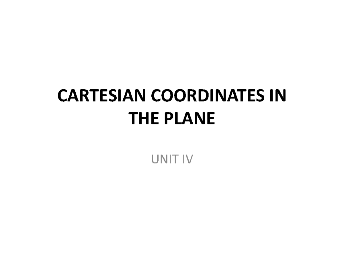 Lesson 10 - The Coordinate Plane - CARTESIAN COORDINATES IN THE PLANE ...