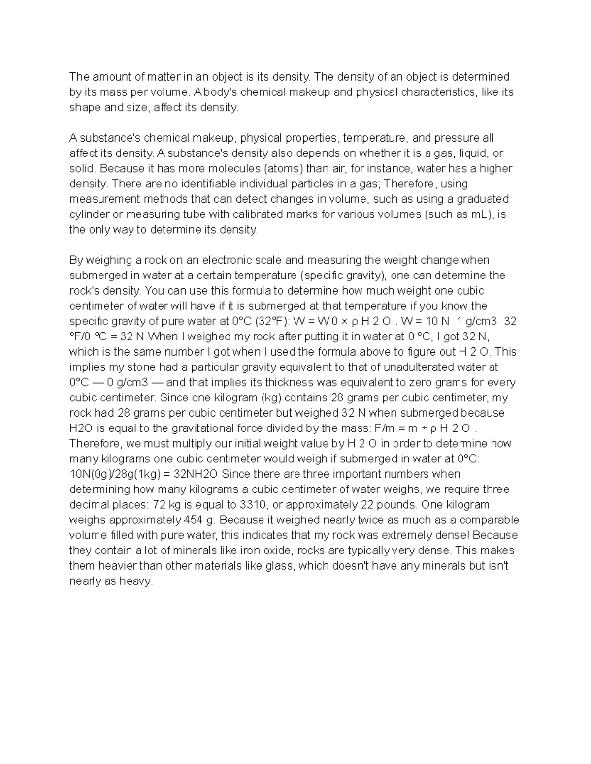 CHM111 - Density of an Irregular Object Notes - The amount of matter in ...