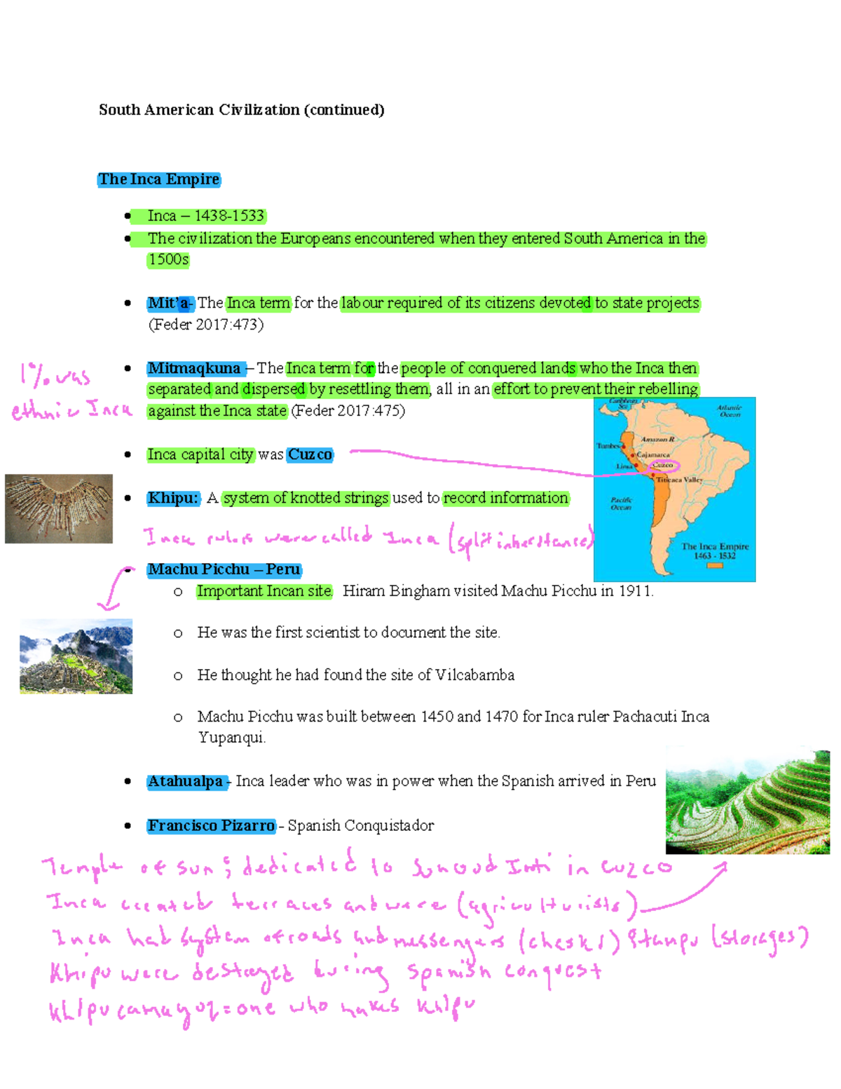 Lecture 33, December 5 - South American Civilization (continued) The ...