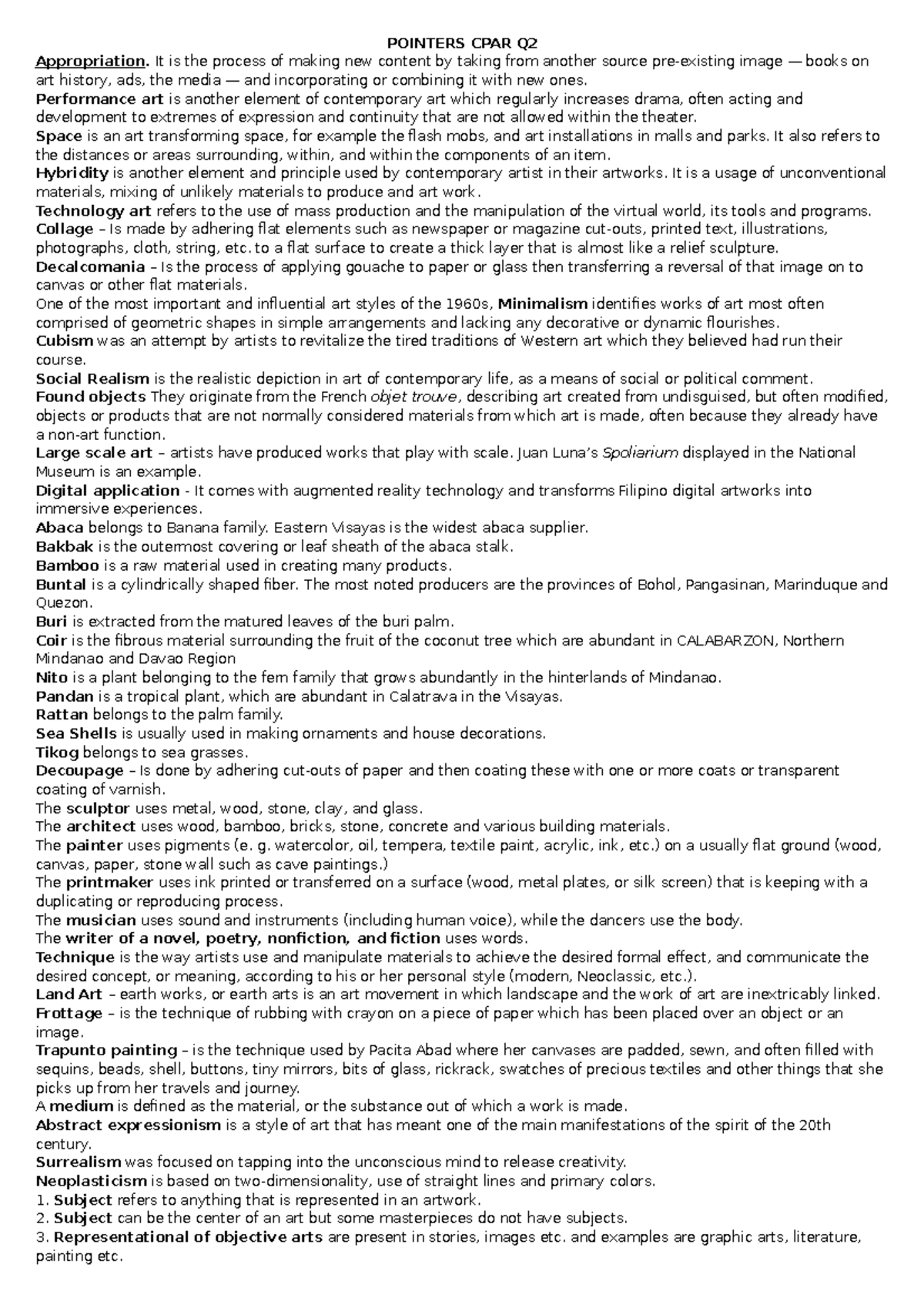 Pointers CPAR Q2 - Contemporary Philippine Arts - POINTERS CPAR Q Appropriation. It is the ...