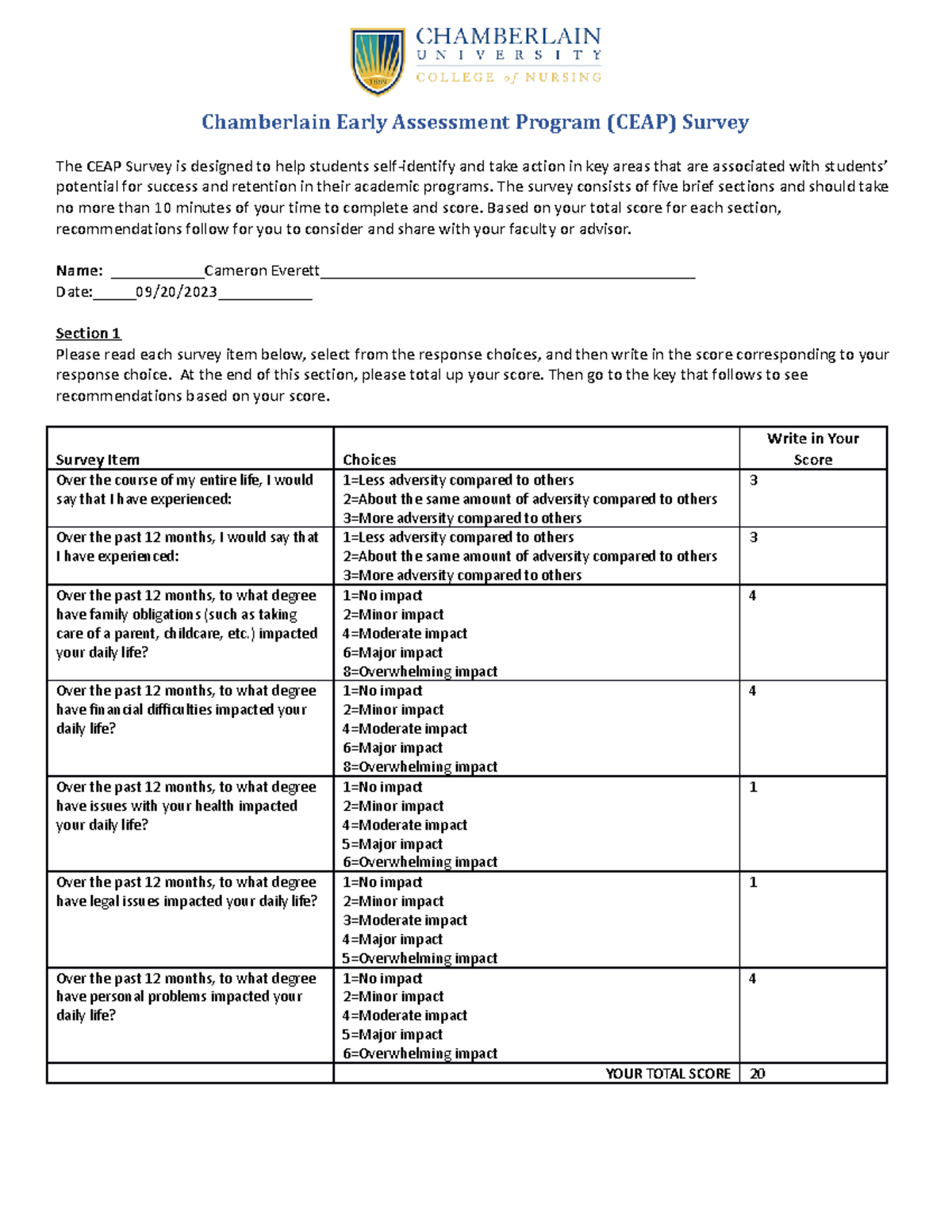CEAP Survey - Self-Service Student Tool MAY22 (1) - Chamberlain Early ...