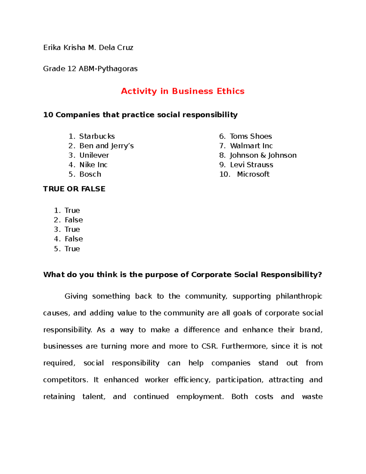 Etics - REVIEWER - Erika Krisha M. Dela Cruz Grade 12 ABM-Pythagoras ...