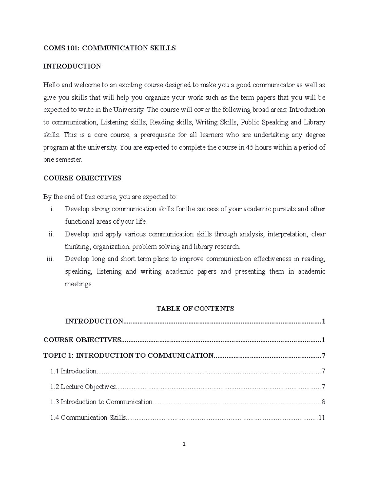 COMS 101 ODEL Module - These are helpful notes that will help learners ...