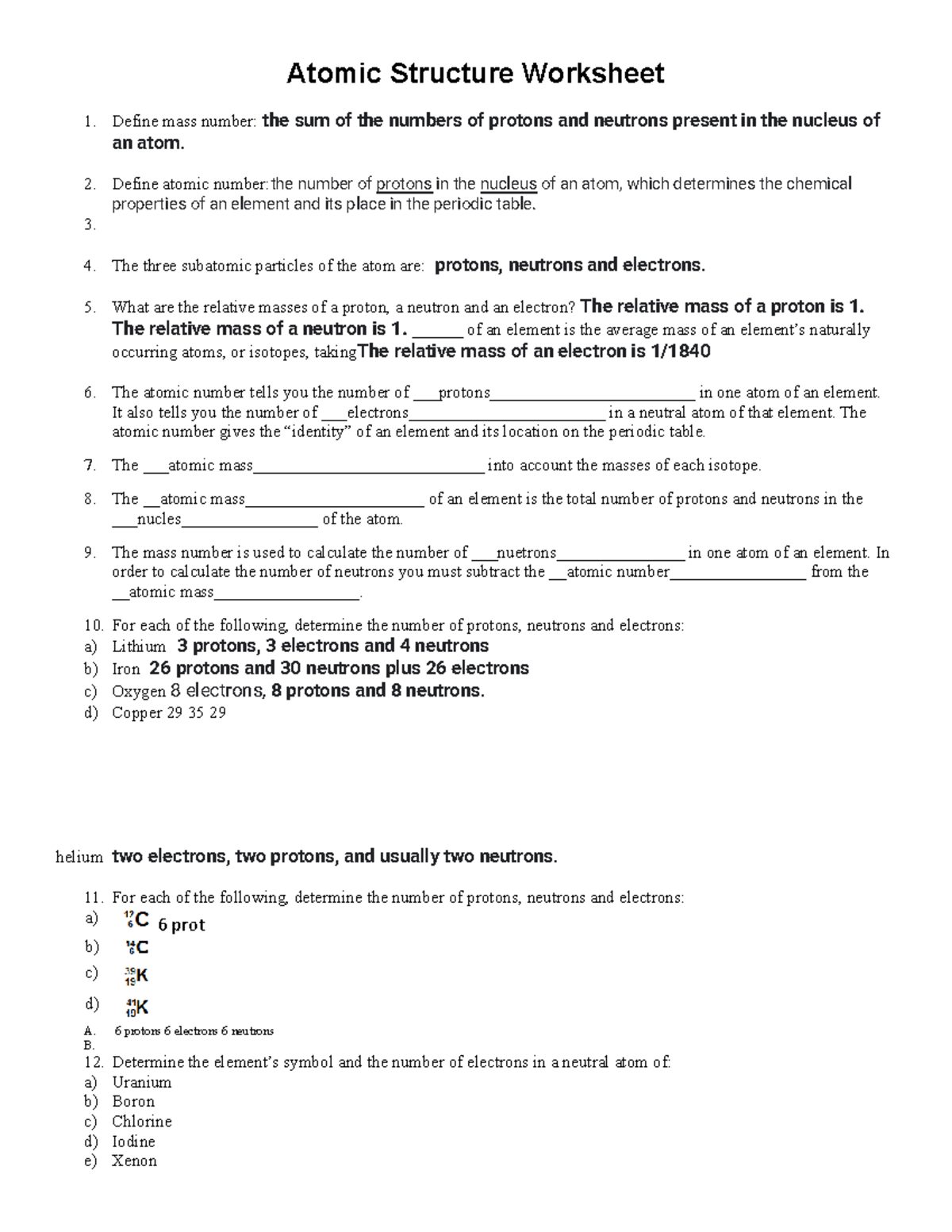 Myshun Simmons - atomic structure worksheet - Atomic Structure ...