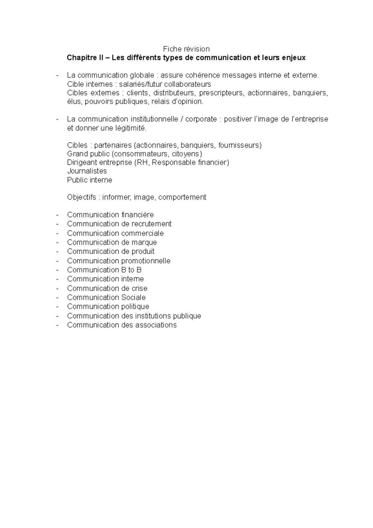 Fiche révision Strategie Comm 2:3:4 - Fiche révision Chapitre II – Les ...