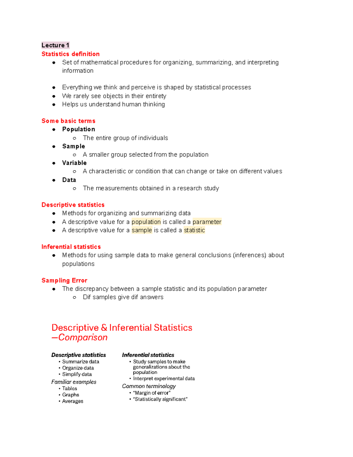 Psych 204 Notes - Lecture 1 Statistics definition Set of mathematical ...