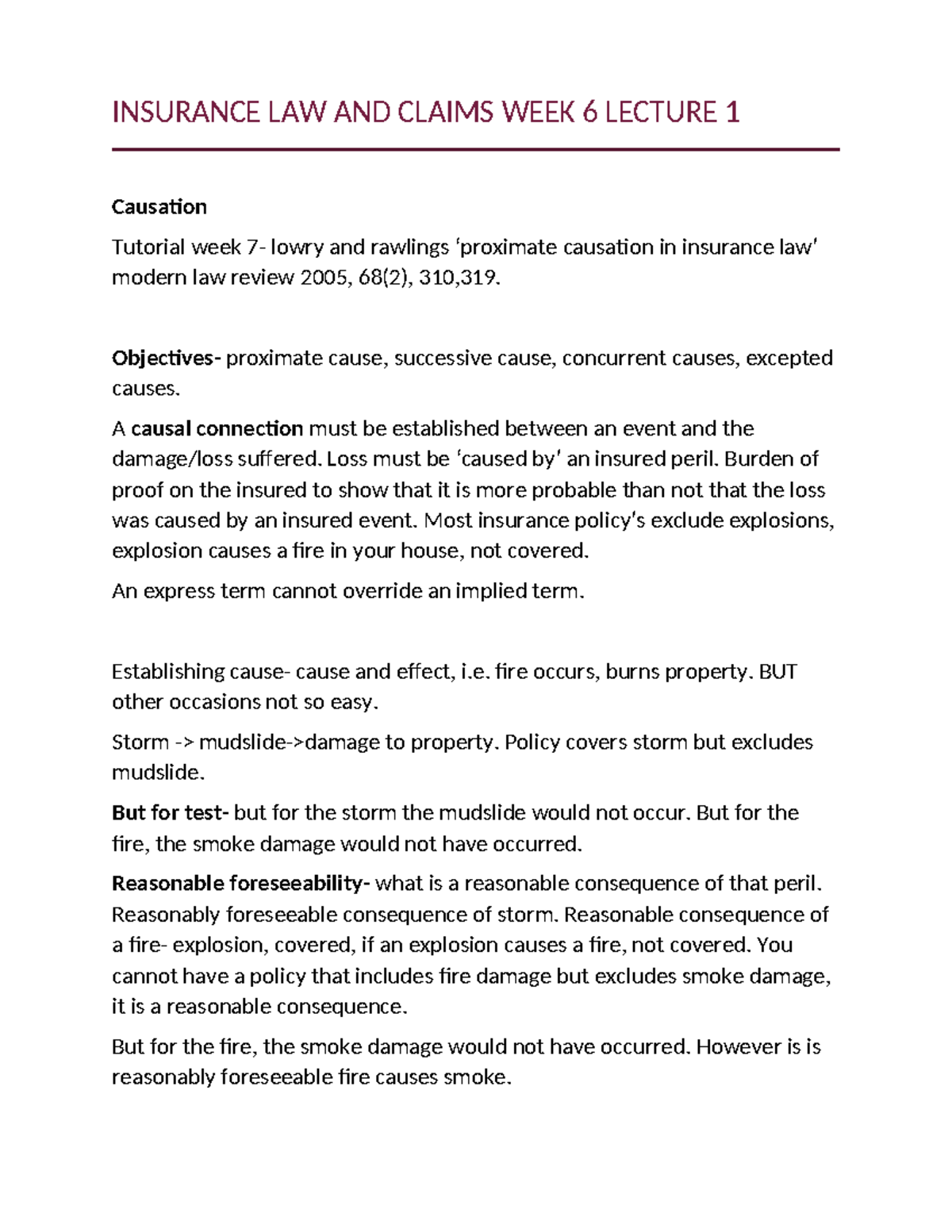 Insurance LAW AND Claims WEEK 6 Lecture 1 - INSURANCE LAW AND CLAIMS ...