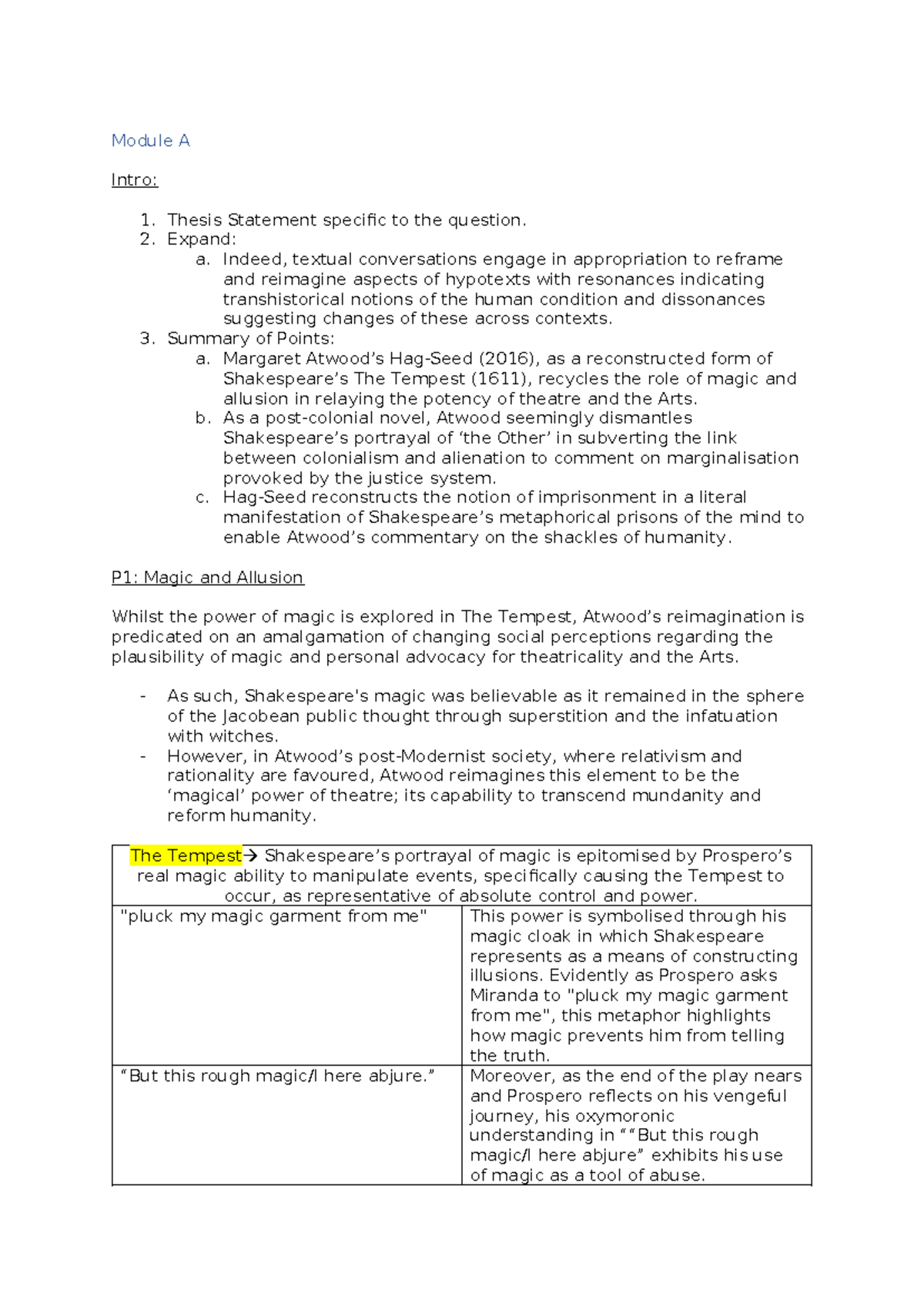 Module A Notes - note - Module A Intro: 1. Thesis Statement specific to ...
