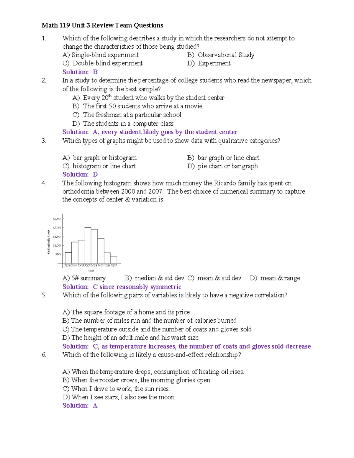 Unit 3 Review questions solutions online - Math 119 Unit 3 Review Team ...