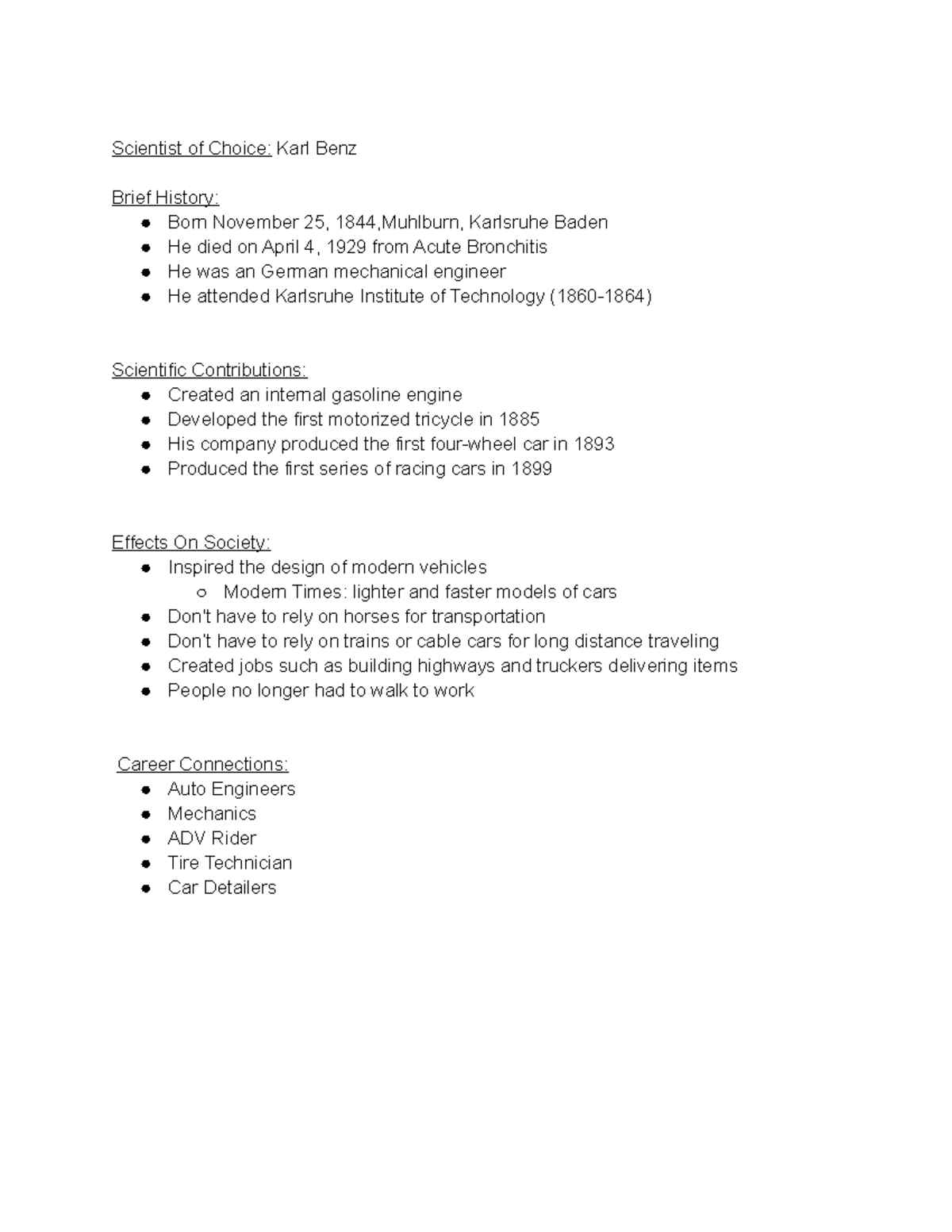 Karl Benz - Notes on Karl Benz - Scientist of Choice: Karl Benz Brief ...