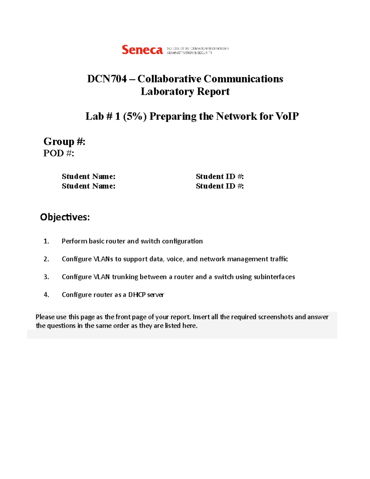 DCN704 Lab 1 - N/A - DCN704 – Collaborative Communications Laboratory ...