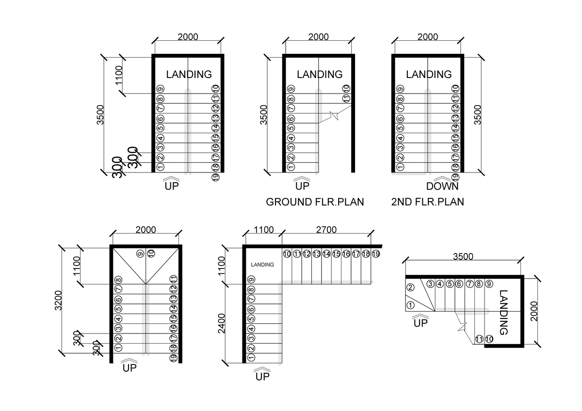 Stairs PLAN-Model - LANDING UP UP GROUND FLR UP - LANDING - LANDING - DOWN 2ND FLR - LANDING ...