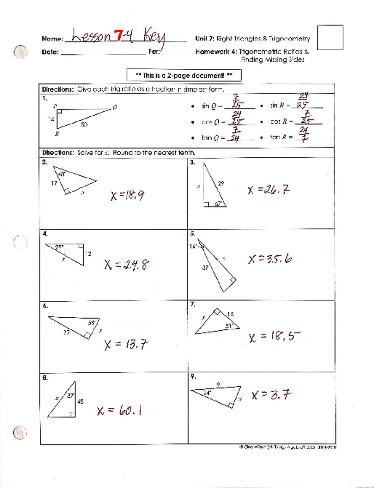 7-4 Practice Key WS - Answers to the homework - Studocu
