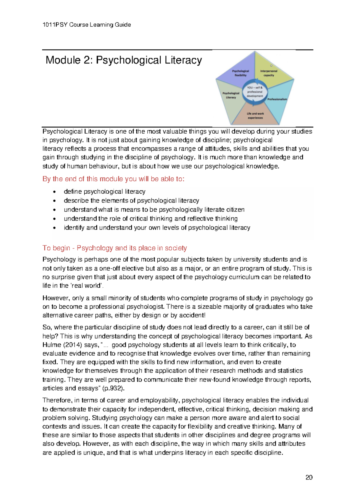Course Learning Guide - Module 2: Psychological Literacy Psychological ...