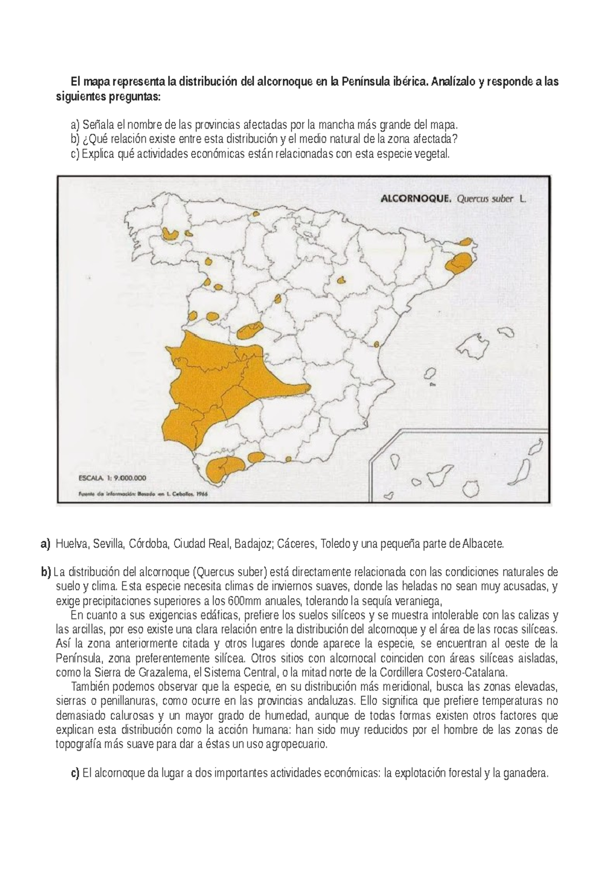 Práctica 4 distribución del alcornoque - El mapa representa la ...