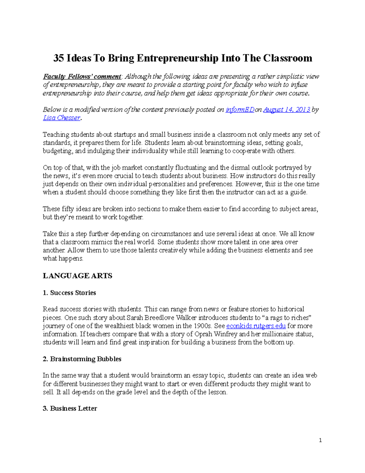 35 Ideas To Bring ENTR Into The Classroom - 35 Ideas To Bring ...