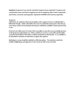 BA 330 Week 8 - Part 4 marketing plan ''Narrative'' summary - BA 330 ...