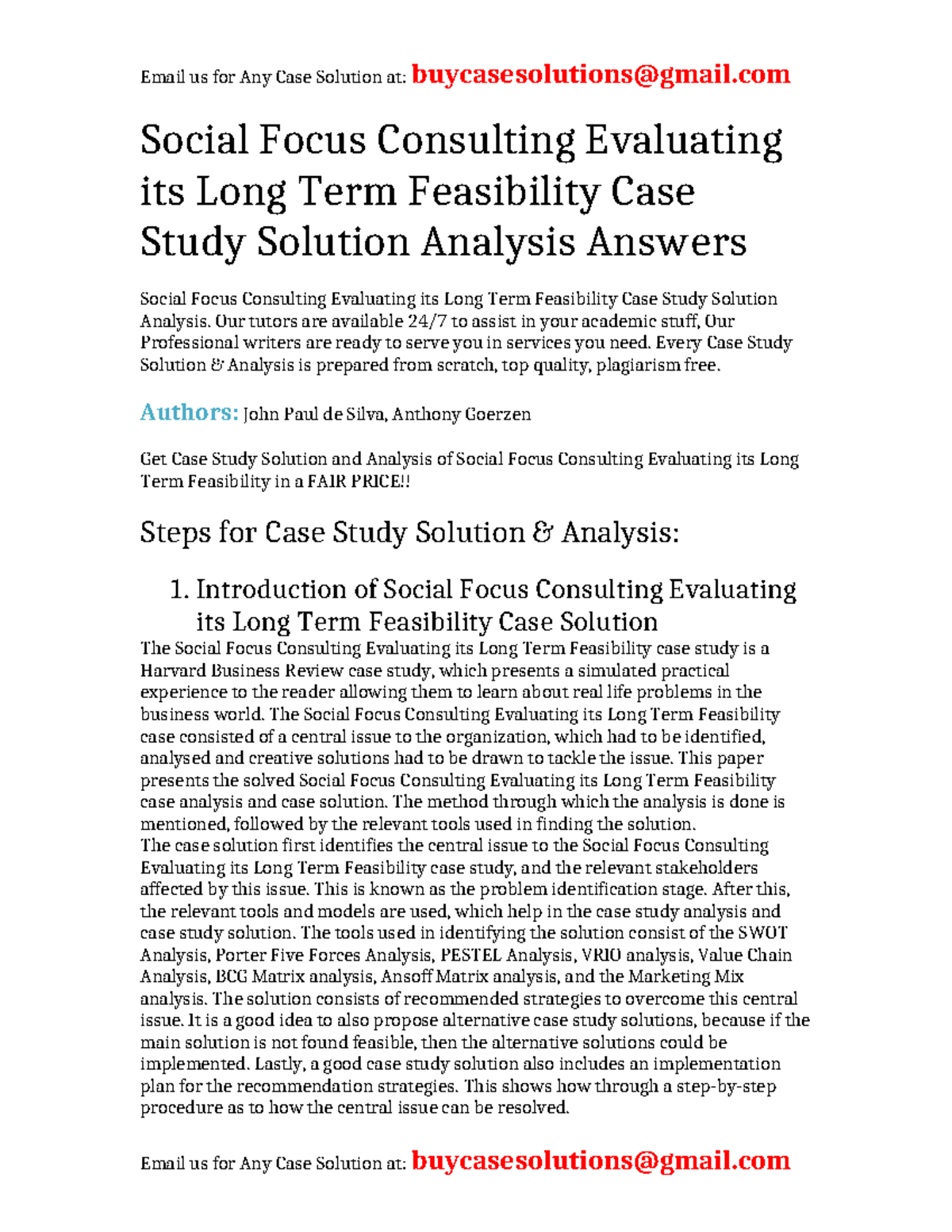 Case Solution Social Focus Consulting Evaluating its Long Term ...