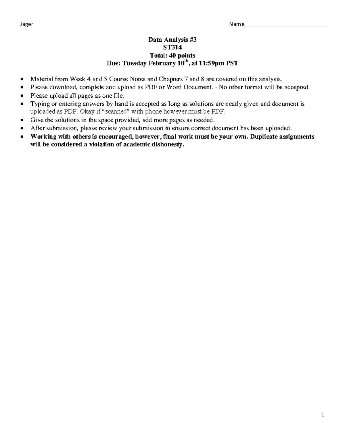 ST314 Analysis 3 - W15 - Data Analysis # ST Total: 40 points Due: Tuesday February 10th, at 11 ...