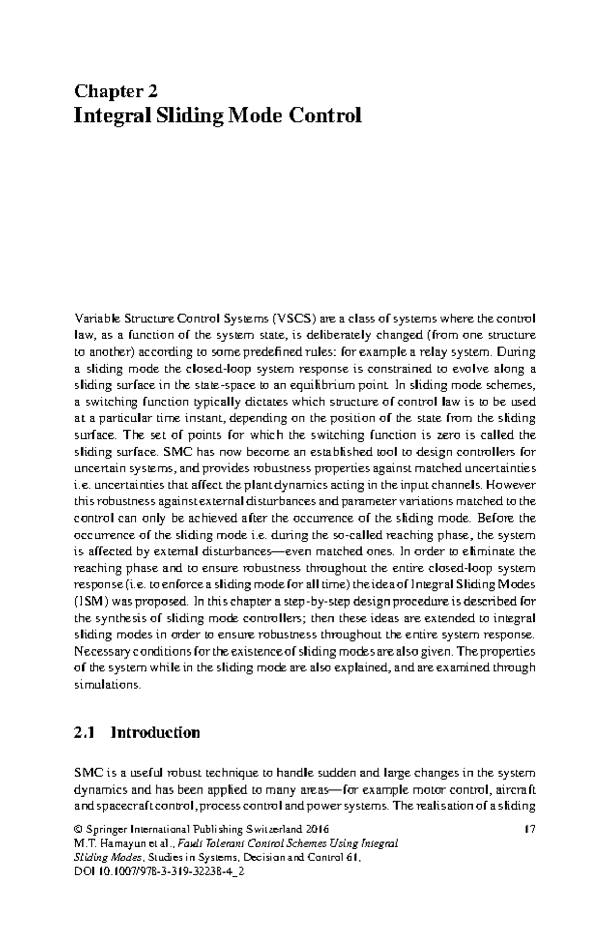 Chapter 2Integral Sliding Mode Control - Chapter 2 Integral Sliding Mode Control Variable ...