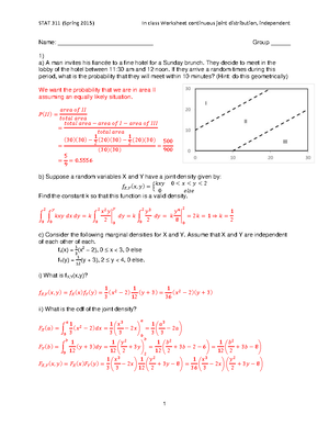Worksheet review continuous conditional, expectations - STAT 311 ...