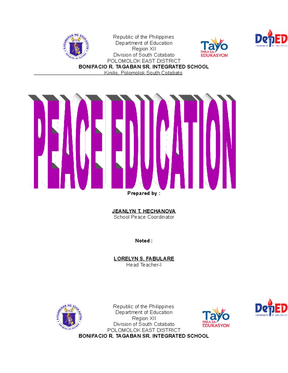 Peace Activity Design - Republic of the Philippines Department of ...