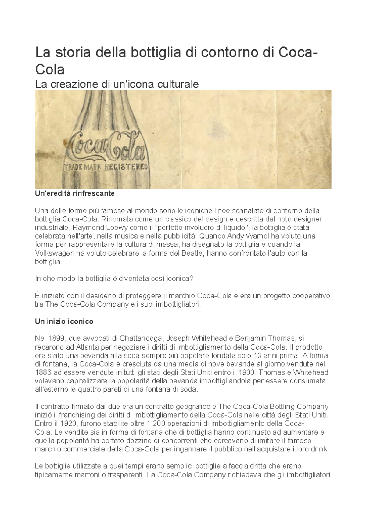 La storia della bottiglia contour di Coca-Cola - La storia della ...