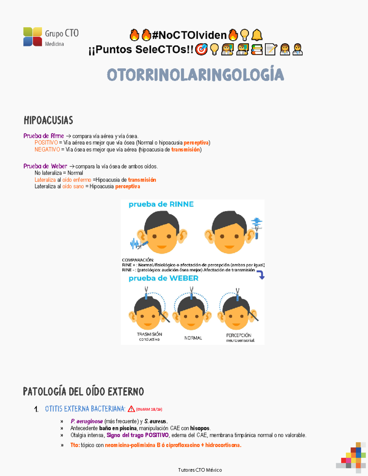 Enarm.05.1920 - Otorrin - Hipoacusias Prueba de Rinne → compara vía ...