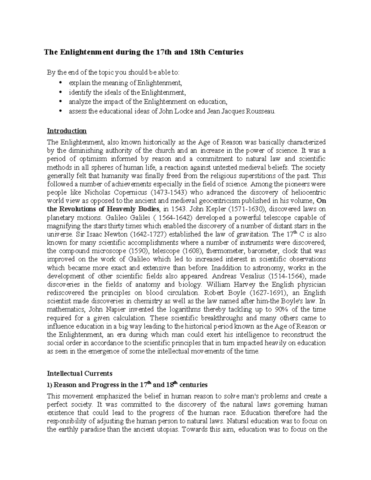 The Enlightenment during the 17th and 18th Centuries - Introduction The ...