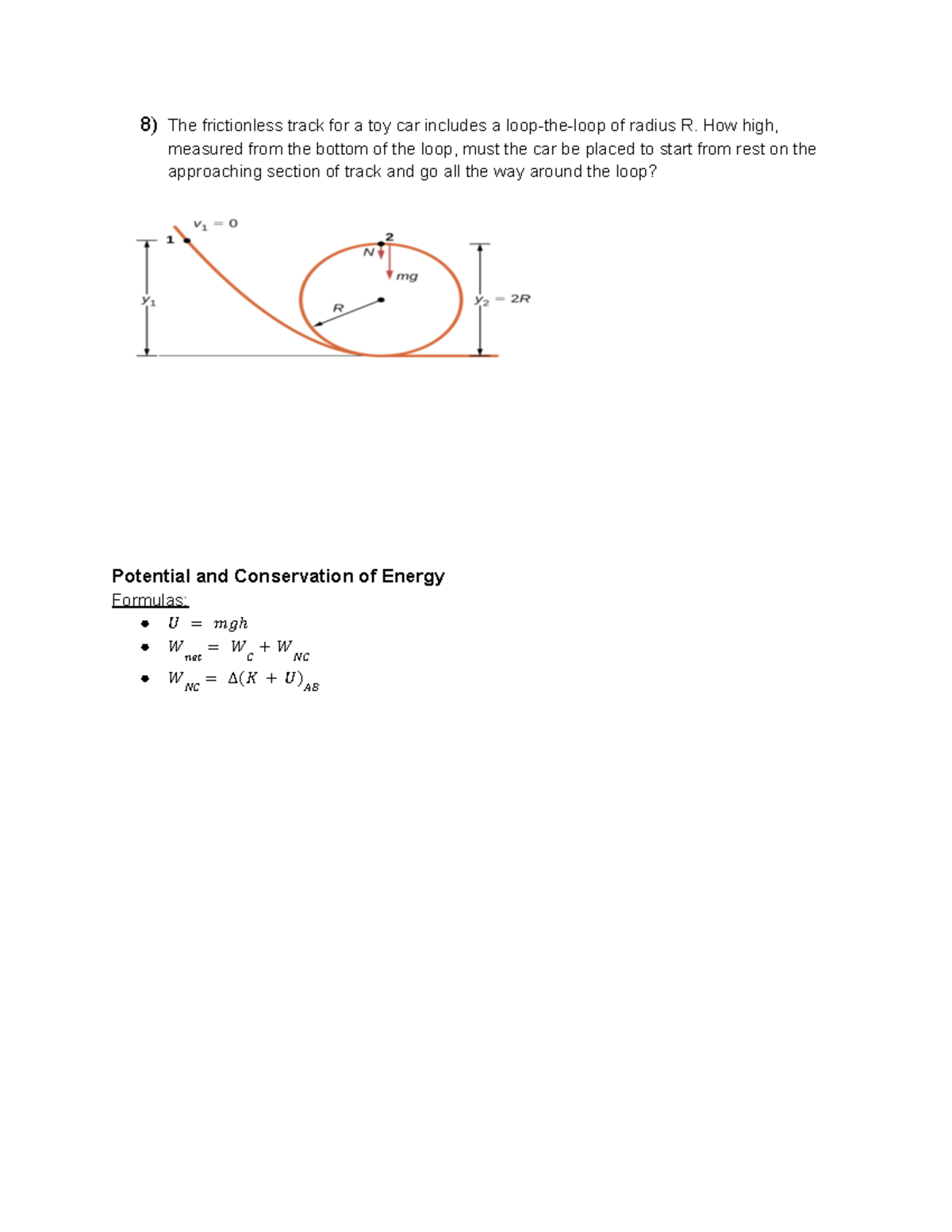 Potential and Conservation of Energy practice - 8) The frictionless ...
