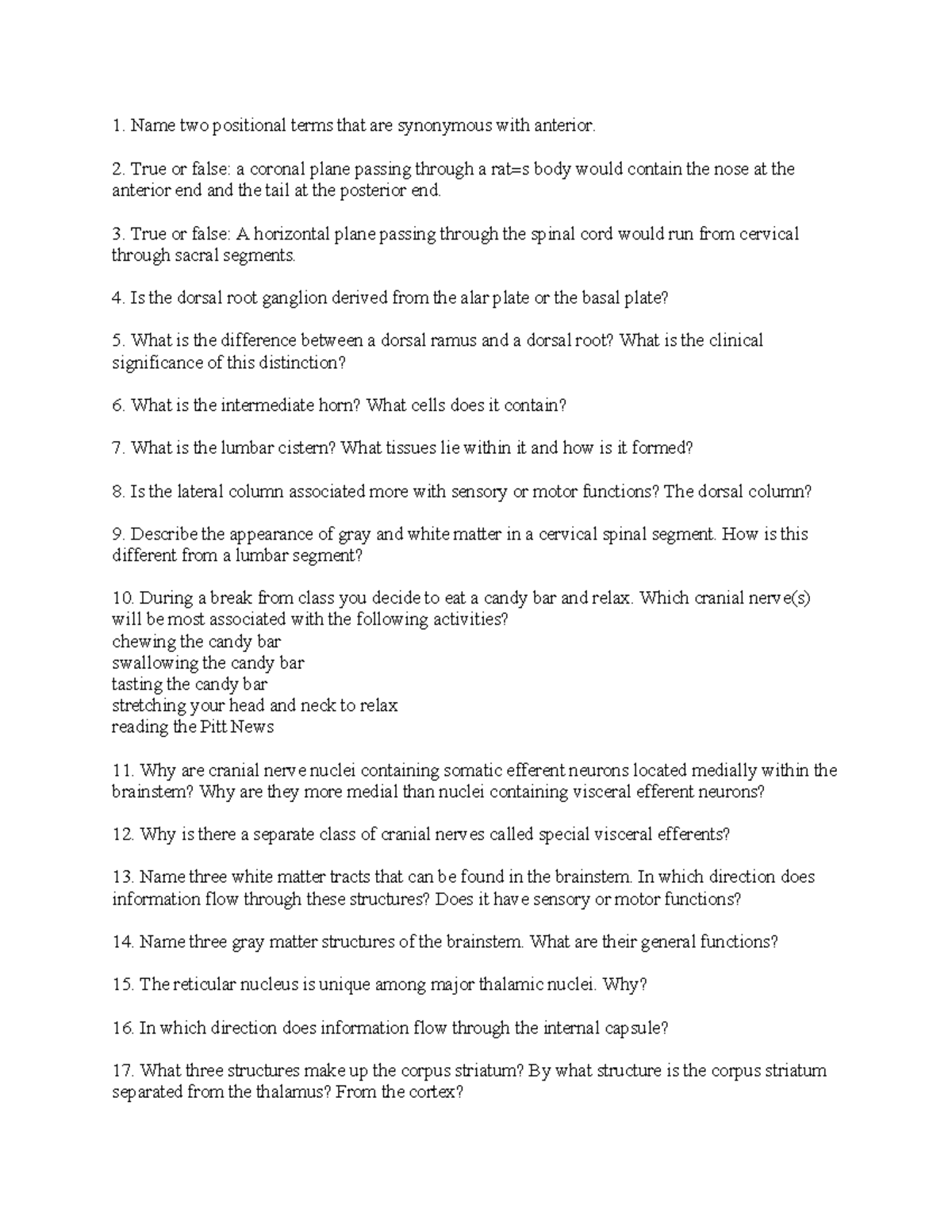 Q5-7 - Practice Questions, Dr. Sesack - Name two positional terms that ...