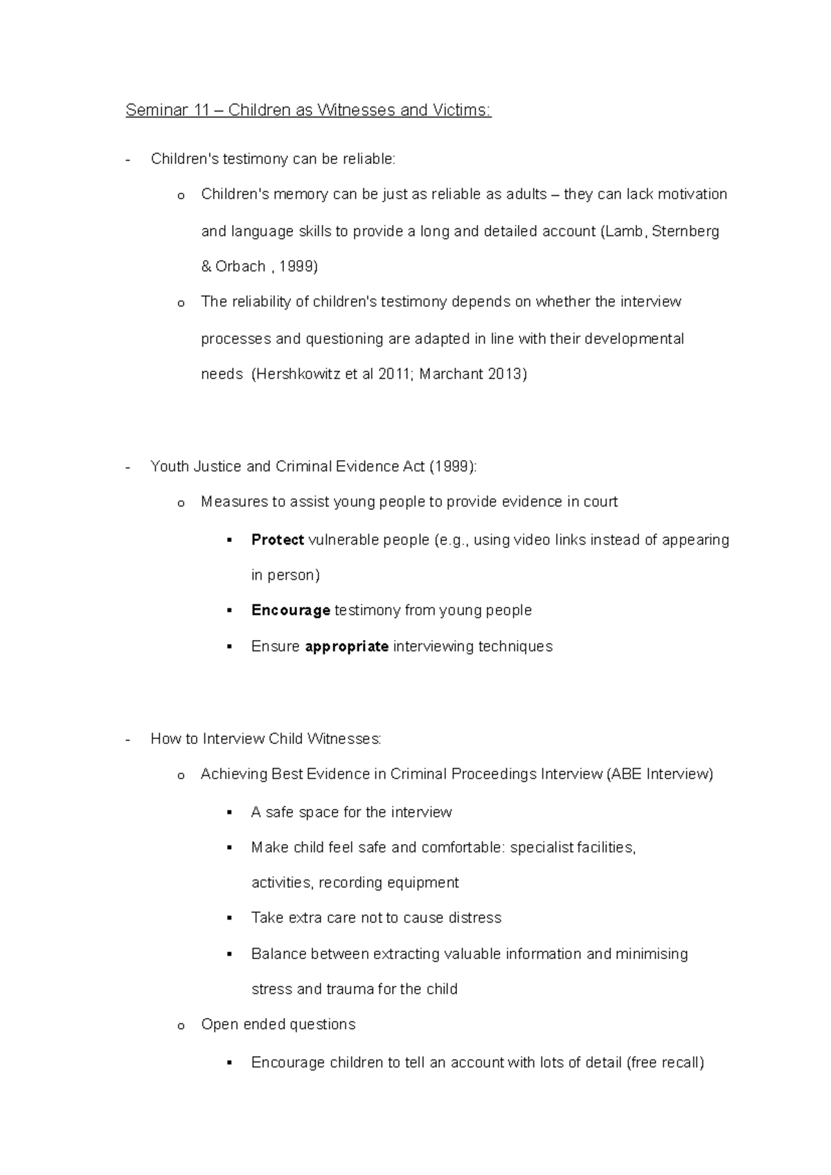 Seminar 11 – Children as Witnesses and Victims - Seminar 11 – Children ...