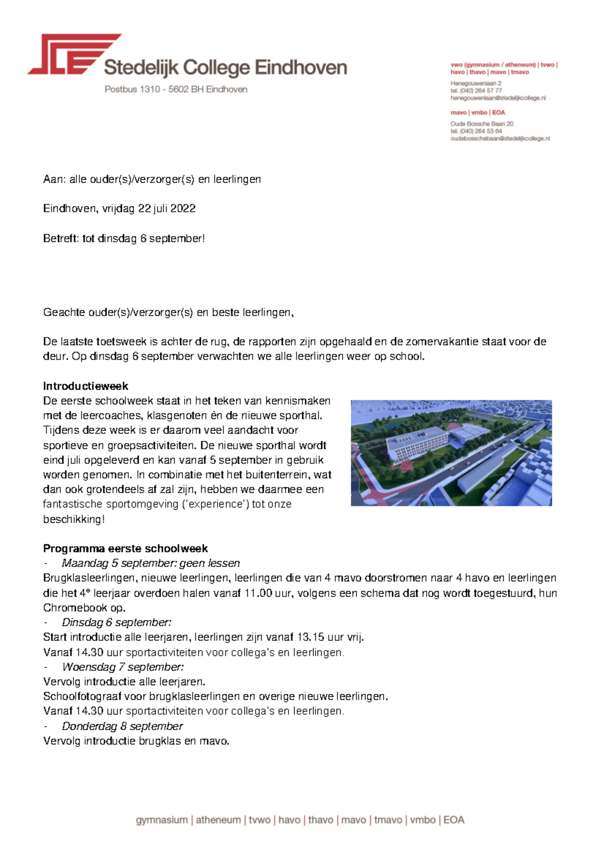 Brief start nieuwe schooljaar 8072588684774684981 - Aan: alle ouder(s ...