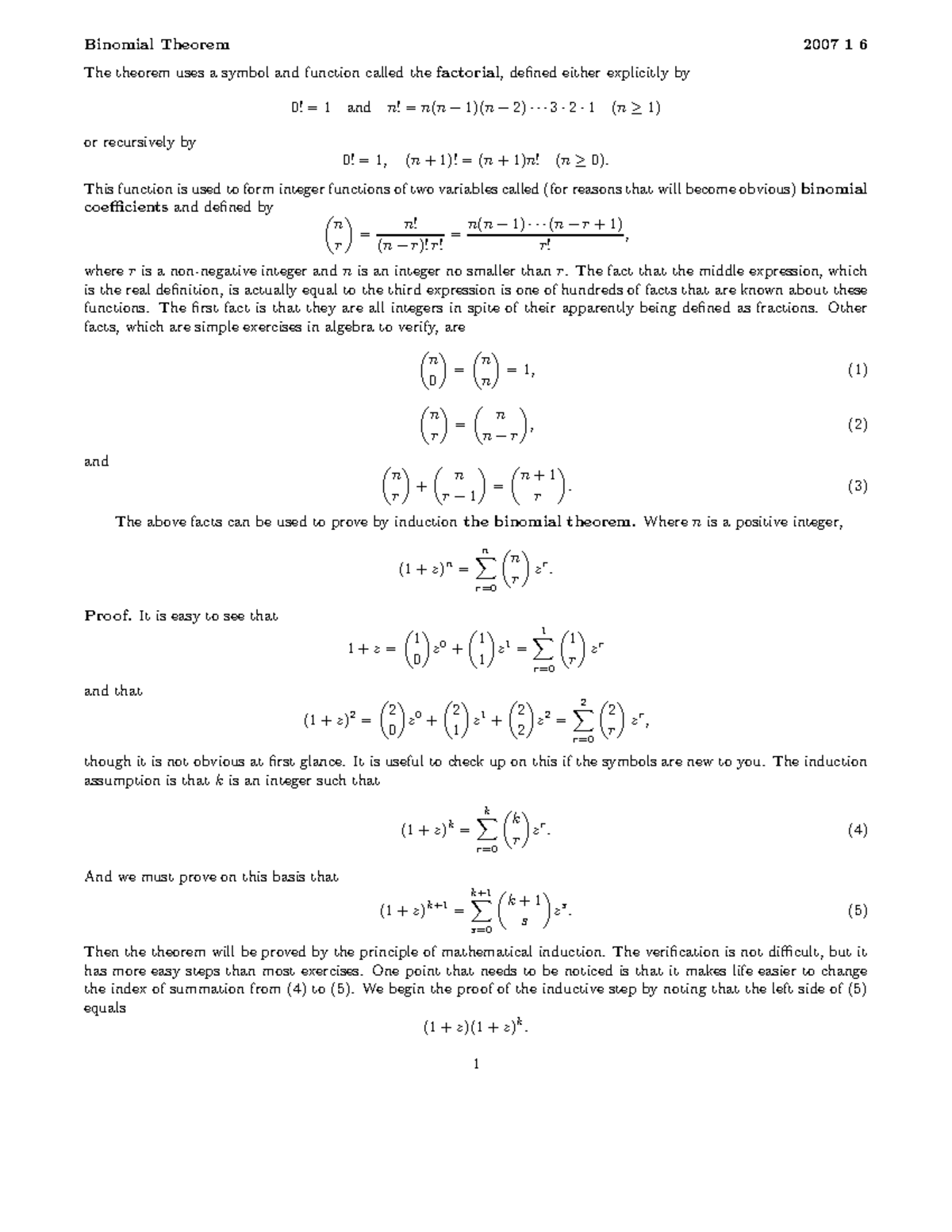 1210binomial Theorem - Techniques Of Classical And Linear Algebra course materia - Binomial ...