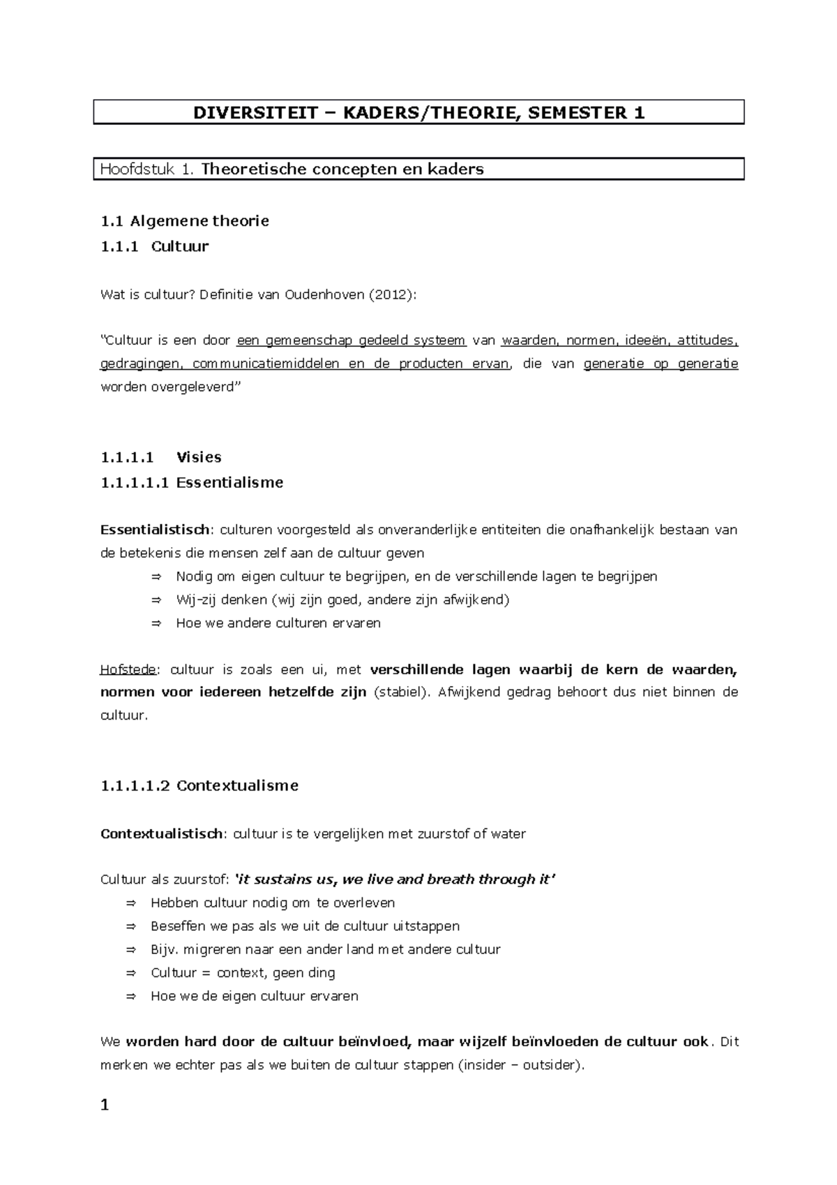Diversiteit kaders volledige theorie samenvatting - DIVERSITEIT – KADERS/THEORIE, SEMESTER 1 ...