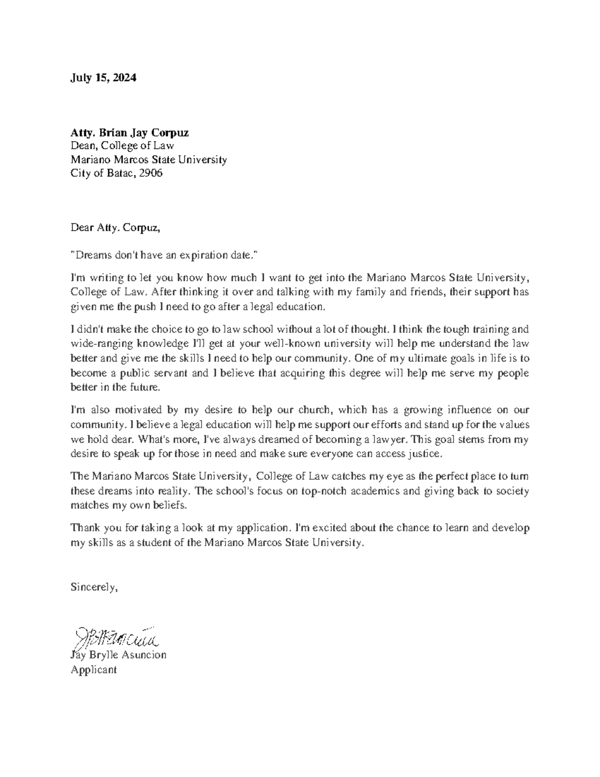 Sample of letter of intent for college of law admission - July 15, 2024 ...