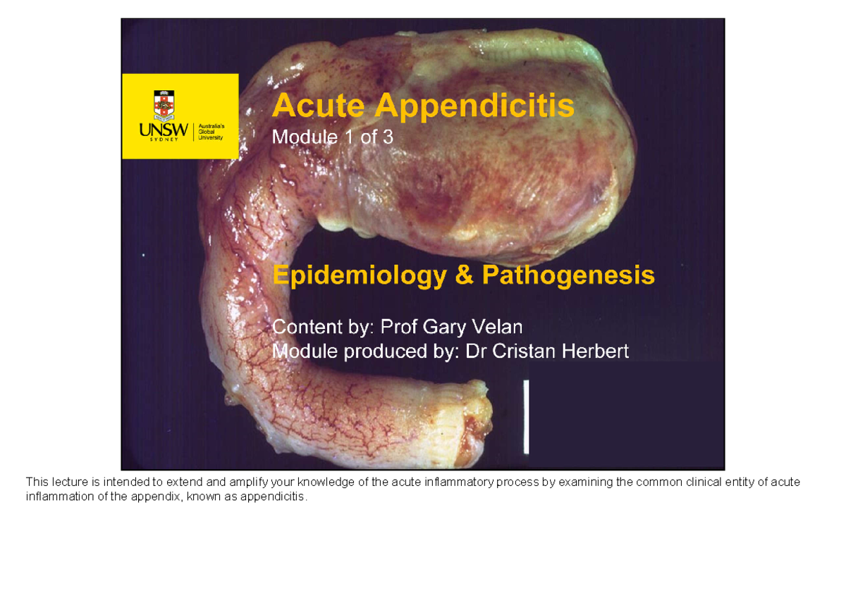 04 - Appendicitis module 1 - This lecture is intended to extend and amplify your knowledge of ...