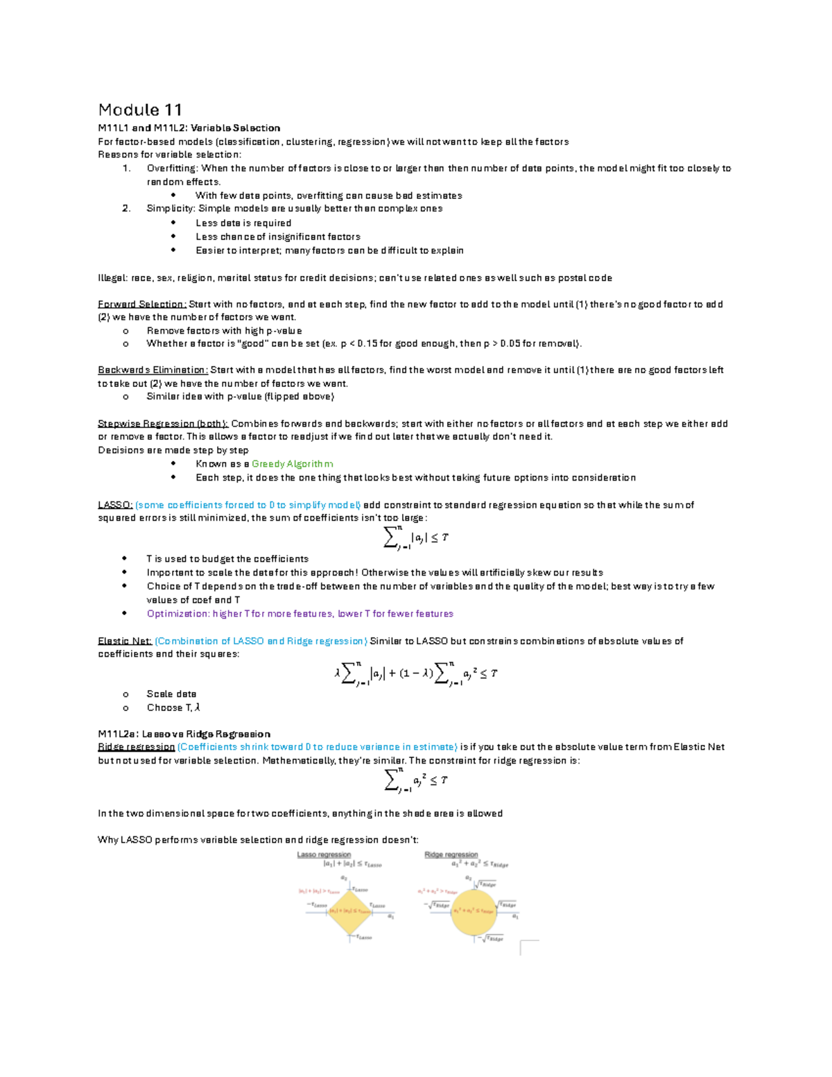 Module 11 Notes - Module 11 M11L1 and M11L2: Variable Selection For ...