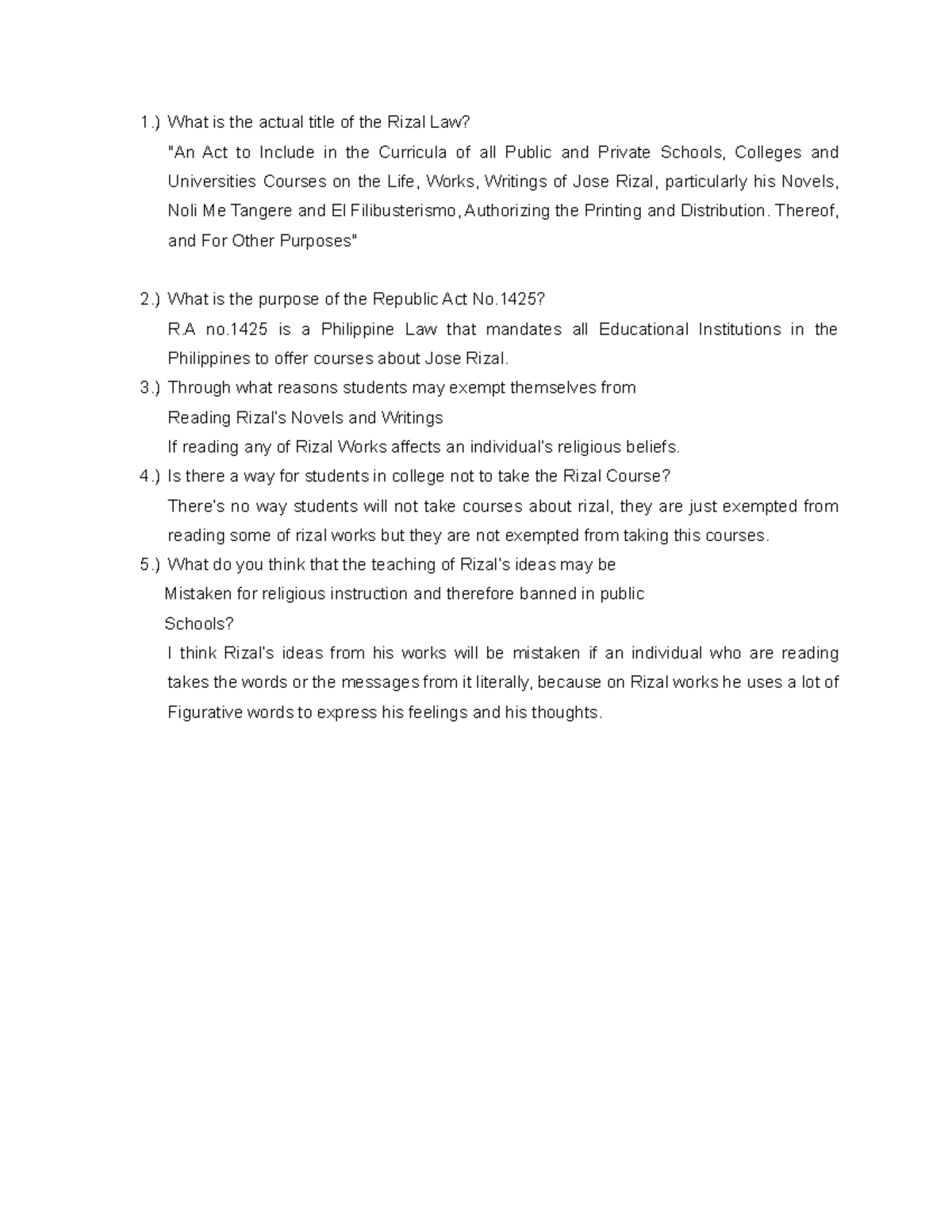 U1-8 - Lecture 1-8 - 1.) What is the actual title of the Rizal Law? "An ...