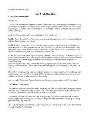 Unit 8 Forensic Science Lab Questions - Student Name Anosha Zahid Unit ...