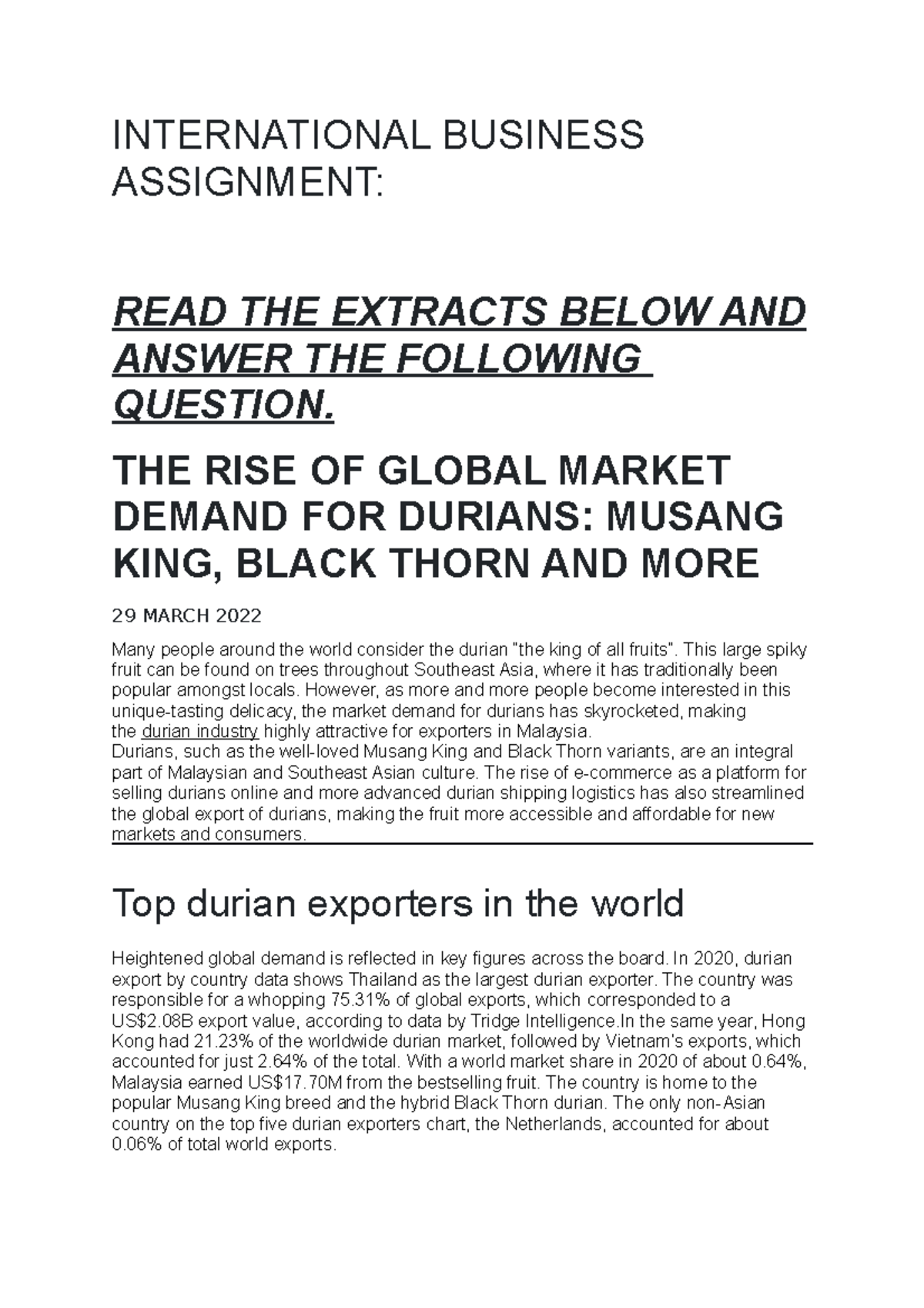 Sustainability and the Durian International business - INTERNATIONAL ...