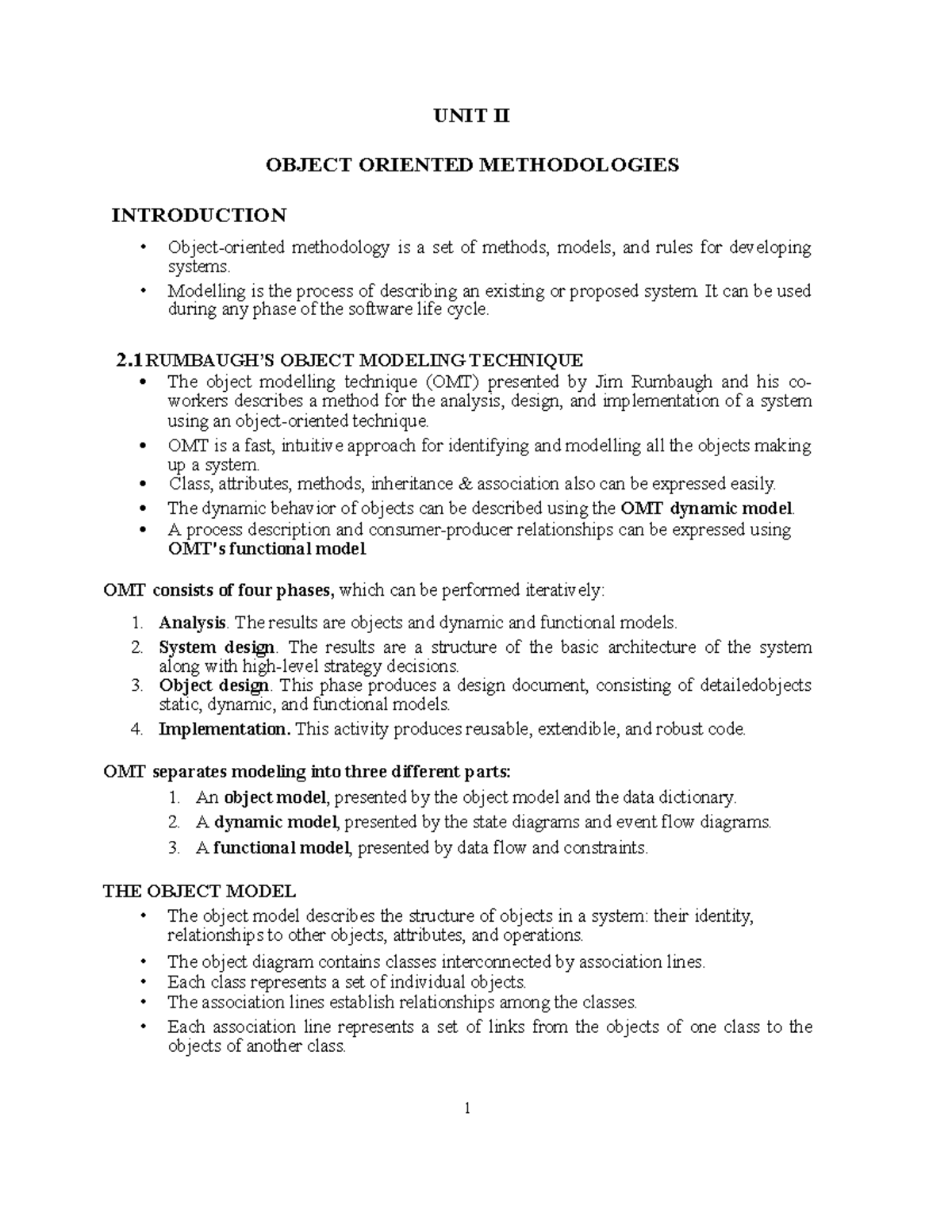 OOSE 2 - Dr.U.Sridevi - 1 UNIT II OBJECT ORIENTED METHODOLOGIES INTRODUCTION Object-oriented ...