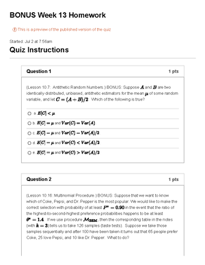 Bonus Week 1 Homework (Fall, Spring) - BONUS Week 1 Homework This is a preview of the published ...