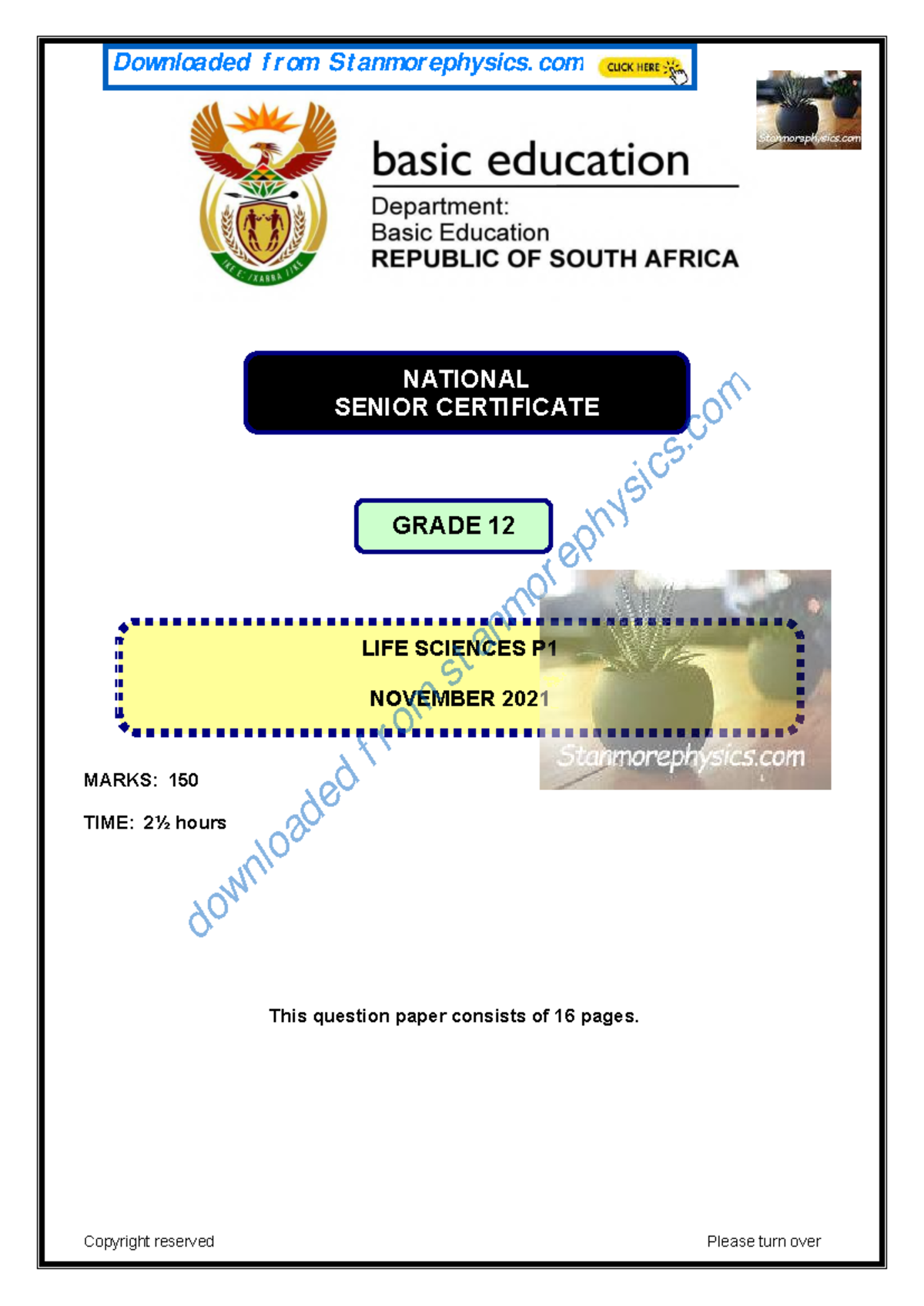 Life Science Grade 12 NSC November 2021 P1 and Memo - MARKS: 150 TIME ...