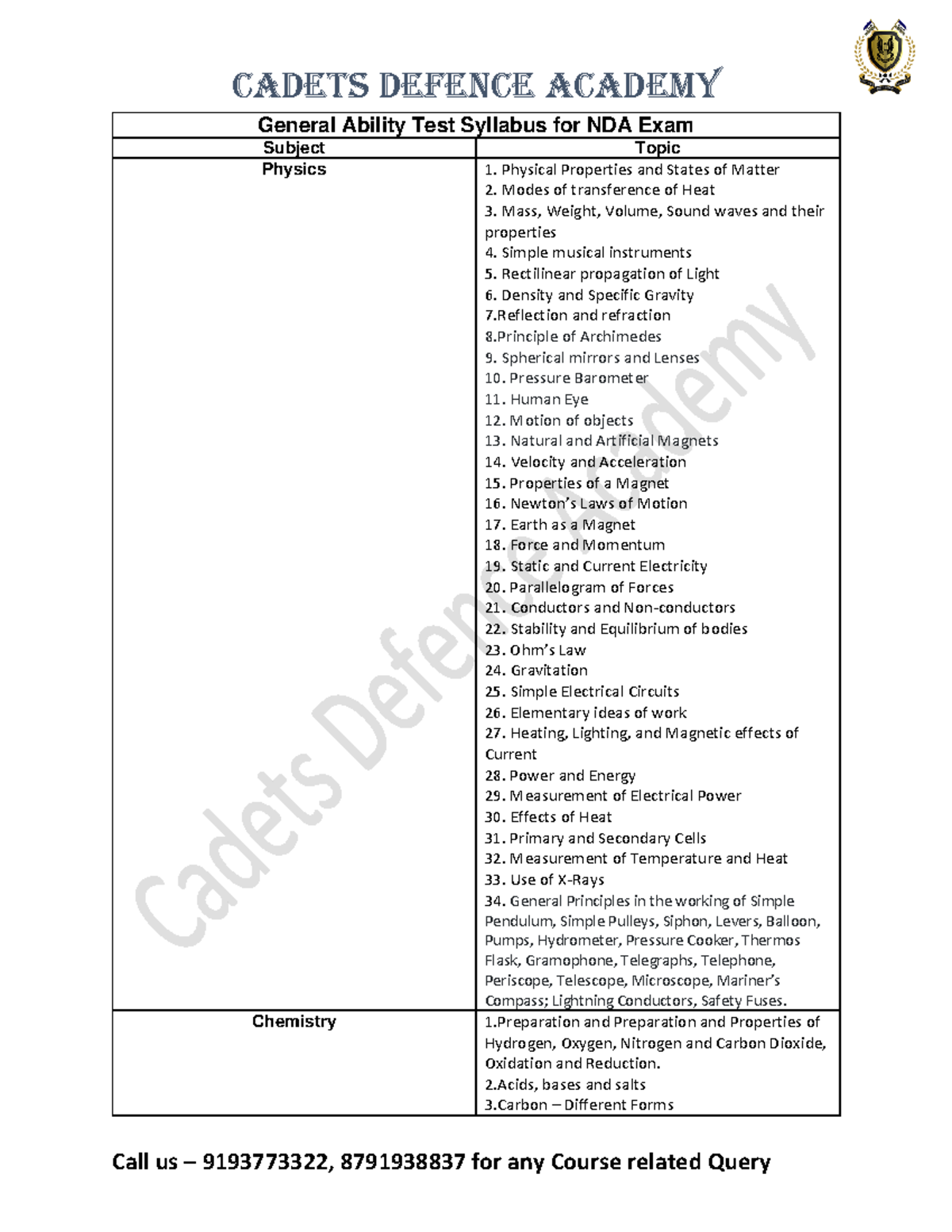 NDA syllabus pdf 2024 - Syallabus - General Ability Test Syllabus for ...