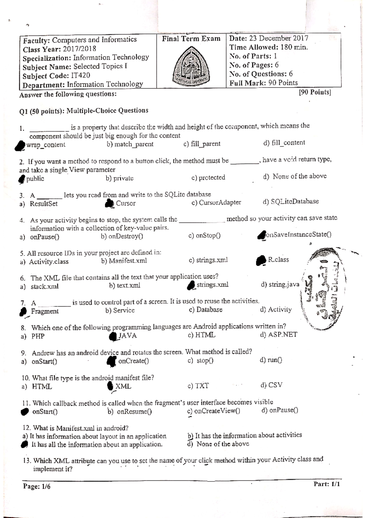 Final 2018 - Android_questions - Computer - Studocu