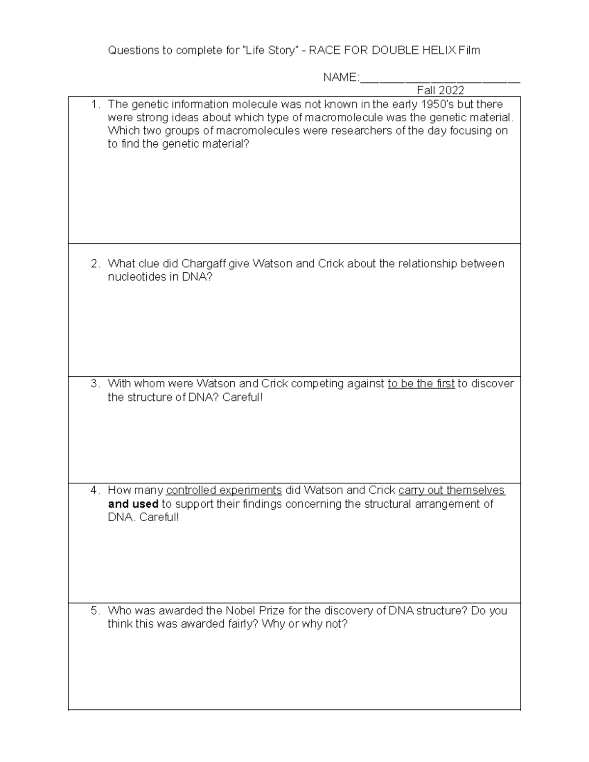 soensoensoensoen - Questions to complete for “Life Story” - RACE FOR ...
