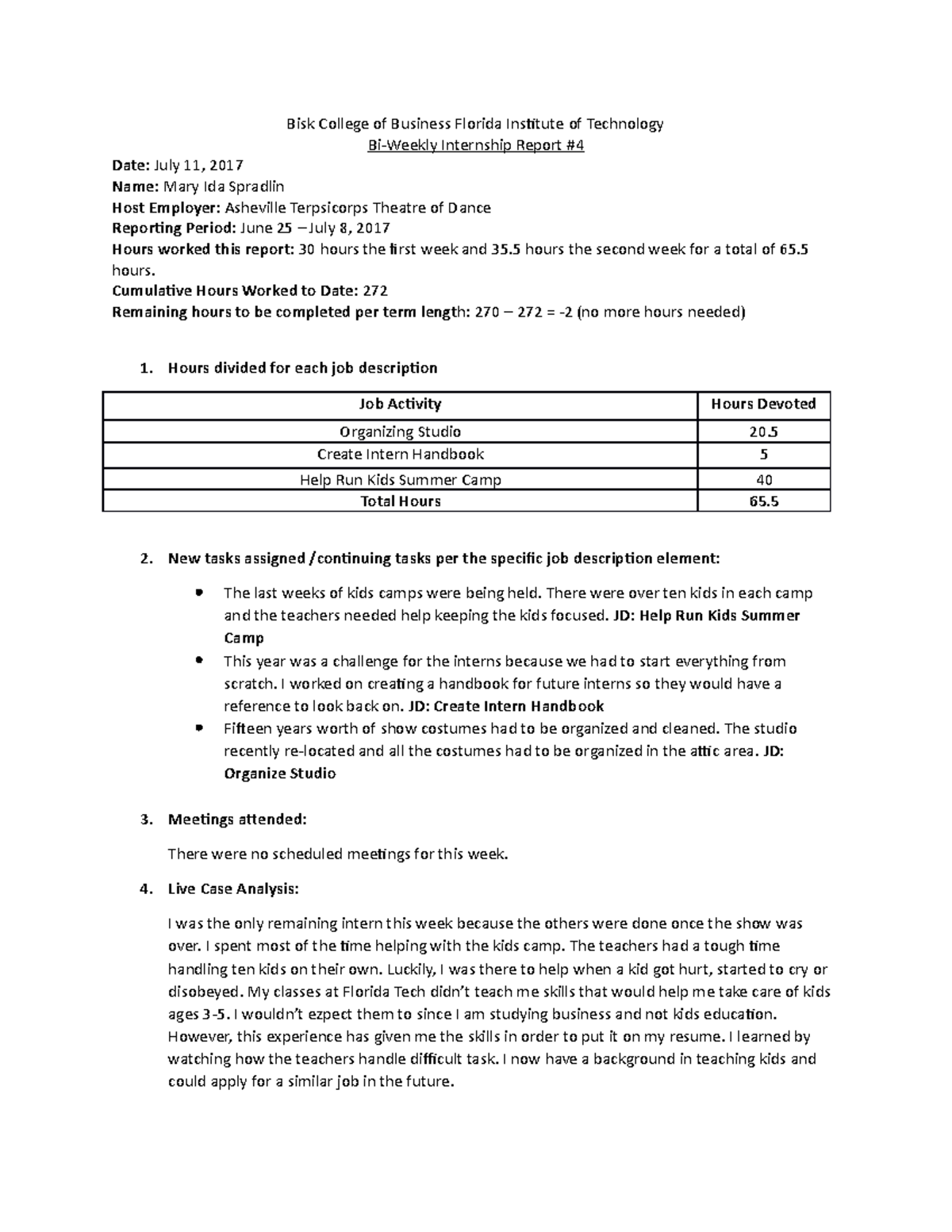 Bi weekly report 4 - Bisk College of Business Florida Institute of ...